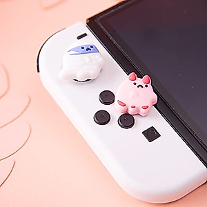PERFECTSIGHT Cute Switch Thumb Grips, 4PCS Kawaii Ghosts Pattern Joystick Caps Compatible with Nintendo OLED/Lite Console, Amine Soft Silicone 3D Analog Stick Cap Button Cover for NS Joycon Controller