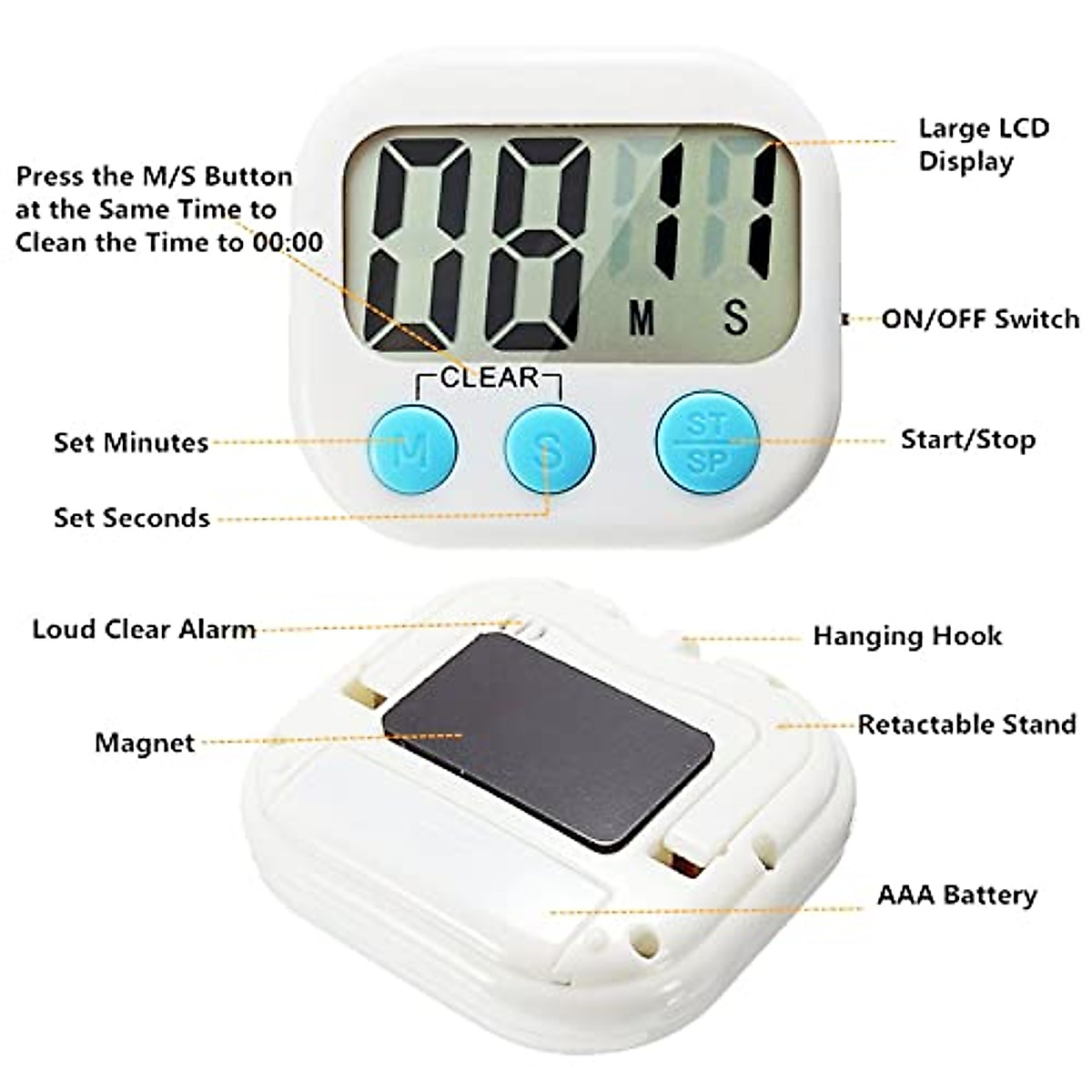 VARWANEO 2PCS Digital Kitchen Timer Multifunctional Kitchen Baking Large-Screen Digital Reminder Counting Down Electronic Timer