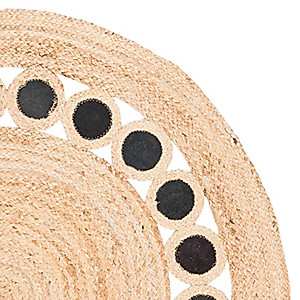 SAFAVIEH Natural Fiber Round Collection 3' Round Beige / Black NF370Z Handmade Boho Woven Jute & Leather Area Rug