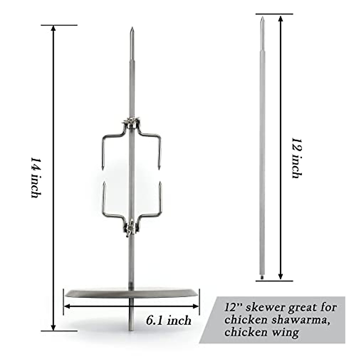 YOOYIST Vertical Skewer for al Pastor Stainless Steel Removable Barbecue Skewers , Brazilian BBQ Skewer Stand Grilling Meat Spit for Steak, Whole Chickens, Whole Fish, Shawarma and Large Meat