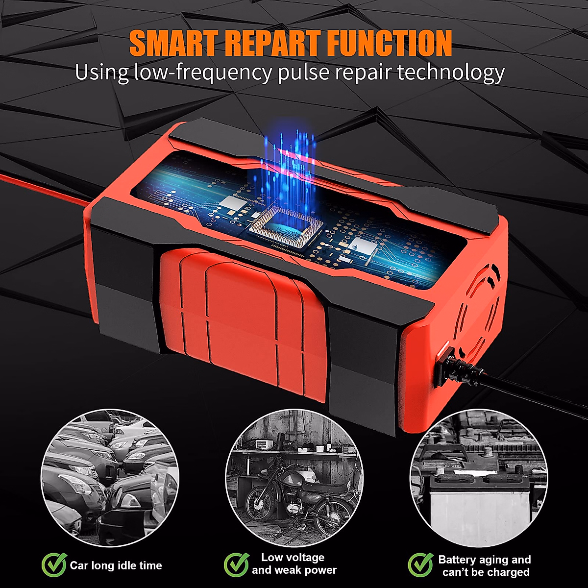 YONHAN Battery Charger 10-Amp 12V and 24V Fully-Automatic Smart Car Battery Charger, Battery Maintainer Trickle Charger, and Battery Desulfator with Temperature Compensation
