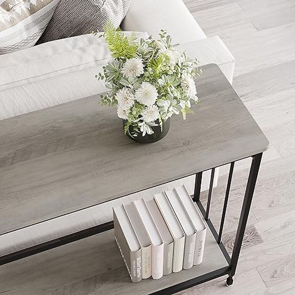 IDEALHOUSE Console Table, Sofa Tables Narrow Entryway Table with Glass Shelf and Metal Frame, 41.5" Behind Couch Table Industrial Hallway Table for Living Room, Foyer, Bedroom, Rustic Grey