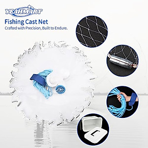 Yeahmart Saltwater American Fishing Cast Net 1/2 Mesh Size for Bait Trap Fish Heavy Duty Throw Net 4Ft Radius Freshwater Casting Nets with an Extra Fishing Cage (Monofilament line)