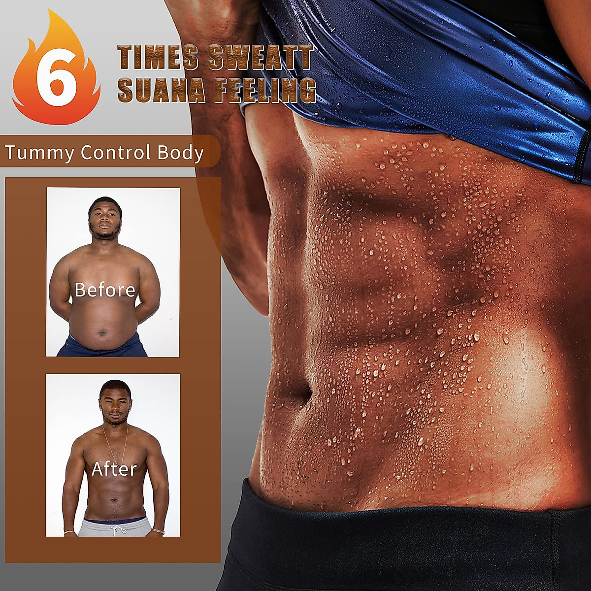 BODYSUNER Sauna Vest Sweat Workout Tank Top Waist Trainer for Men Compression Workout Enhancing Vest Blue,S/M