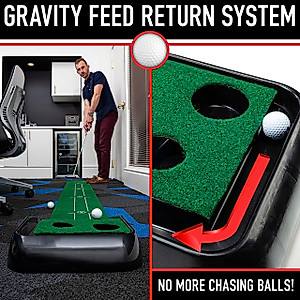 Franklin Sports Indoor Golf Putting Green – Portable Authentic 9 Foot Mat with Auto Ball Return – Golf Training Aid & Putting Practice Game – Real Course Feel (92049X)