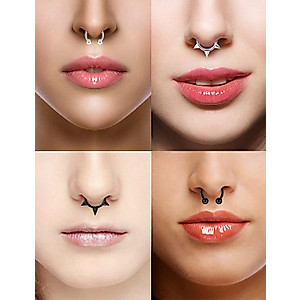 SCERRING 16G Septum Jewelry Stainless Steel Hinged Seamless Nose Hoop Ring Cartilage Daith Tragus Clicker Rings Retainer Body Piercing Jewelry 20PCS Silver & Black