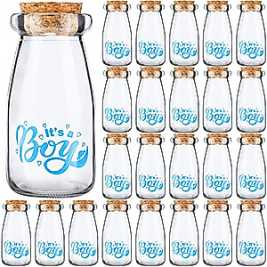 Nuogo 24 Pieces It's a Boy Baby Shower Party Favors Vintage Milk Favor Jars DIY Glass Bottles Blue Mini Sports with Cork for Guests Gender Reveal Centerpiece Decor