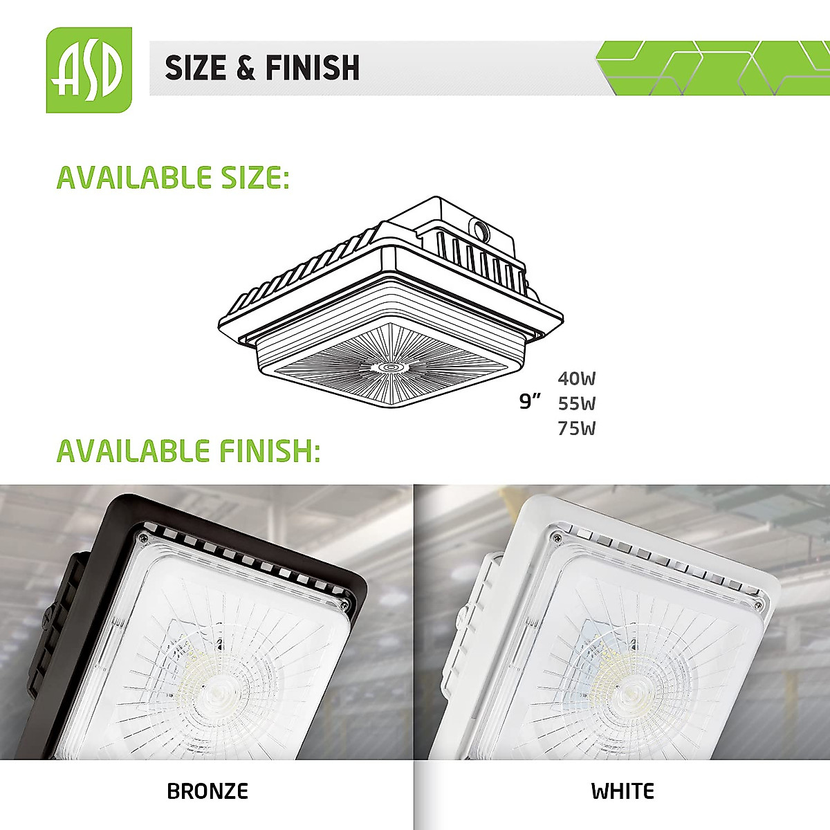 ASD 5000K Canopy LED Lights 347V-480V Dimmable IP65 40W 5400Lm Outdoor Ceiling Lights with J-Box | Light Fixture Canopy | Gas Station and Garage Light | LED Parking Lot Light UL&DLC