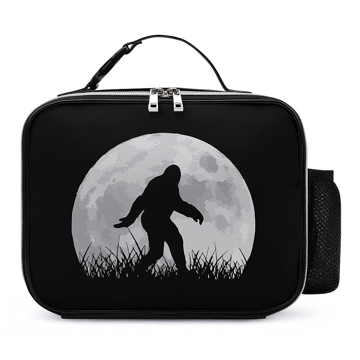 Funny Bigfoot Sasquatch Full Moon Insulated Lunch Tote Bag Durable Lunch Box Container with Detachable Buckled Handle for Office Work Picnic Travel