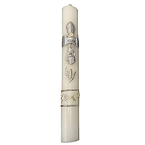 Lito First Communion Candle Set for Boys - White Silver Cross Candle Set Kit for Holy 1st Communion - (English)