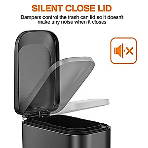 BETHEBEST 15 Liter/4 Gallon Trash Can with Soft Close Lid,Stainless Steel Trash Can with Removable Wastebasket, Rectangular Trash Can for Bathroom,Kitchen,Office (Titanium Black)