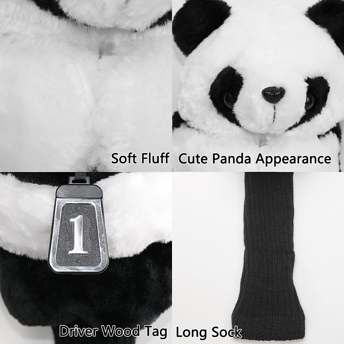 LeFeng Animal Golf Headcovers, Funny Golf Head Covers Collection for Driver and Fairway Wood, Cute and Soft Golf Club Protector(Panda Driver)