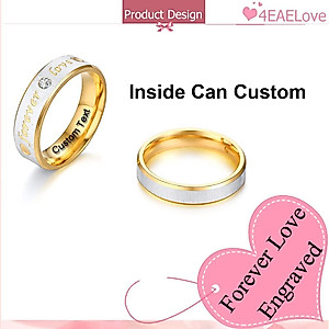 4EAELove Customize Forever Love Promise Couple Rings Inside Free Engraved Cubic Zirconia Rings Wedding Bands Engagement Gifts Titanium Steel Golden (Couple,1 PAIR)