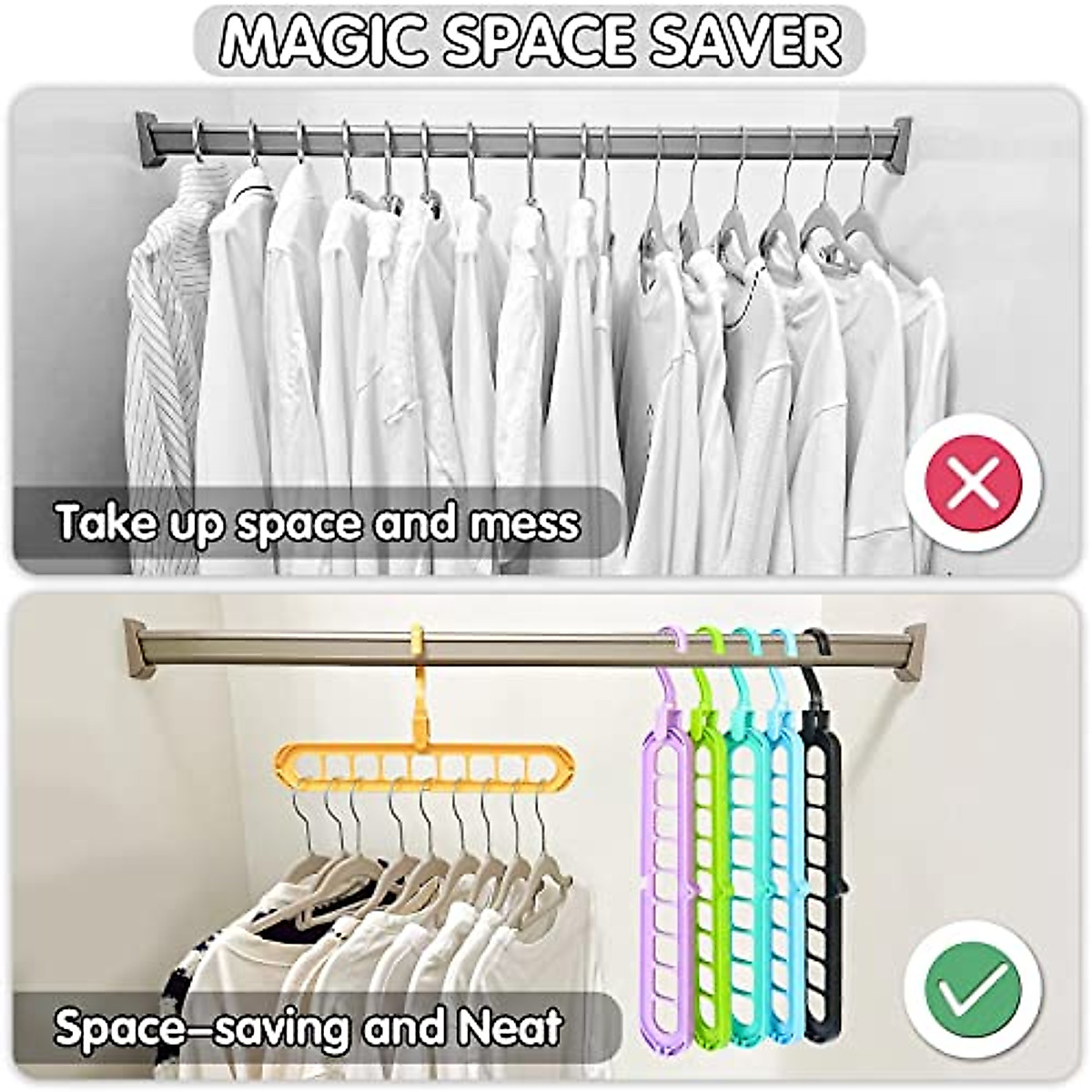 BESTBEL Closet Organizer and Storage, 6 Pack College Dorm Room Essentials, Bedroom Closet Storage Hangers, Magic Closer Organizer for Space Saving, Clothes Hangers with 9 Slots for Wardrobe