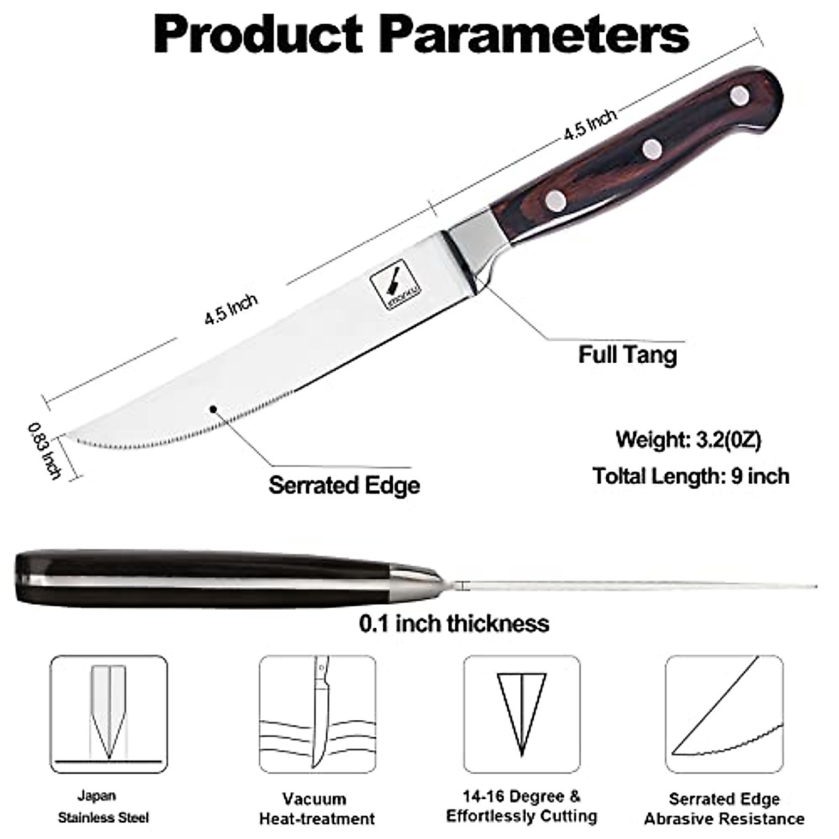 imarku Steak Knives, Steak Knives Set of 6, Premium Japanese Stainless Steel Steak Knife Set, Super Sharp Serrated Steak Knife with Pakkawood Handles and Gift Box