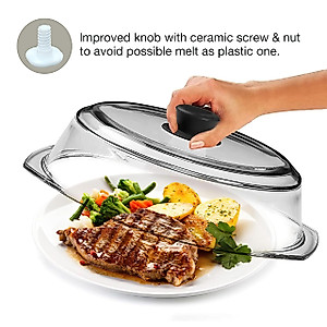 Tall Glass Microwave Splatter Cover for Food - Cookware & Bakeware Serving Dish Cover, Plate Splatter Guard Lid with Easy Grip Silicone Handle Knob - 100% Food Grade BPA Free & Dishwasher Safe - 10in.