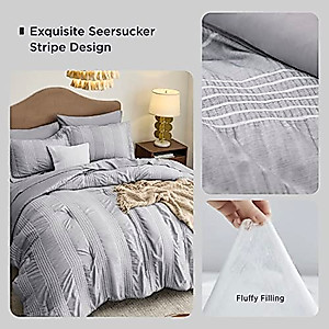 Bedsure Full/Queen Comforter Sets, 7 Pieces Bed in a Bag - Stripes Seersucker Bedding Set with Comforter, Flat Sheet, Fitted Sheet, Pillow Shams, Pillowcases