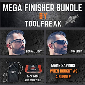 ToolFreak Finisher Safety Glasses Bundle Offer, Clear and Smoke Polycarbonate Lens, Wraparound Lenses with UV and Impact Rating,Neckcord and Carry Pouch