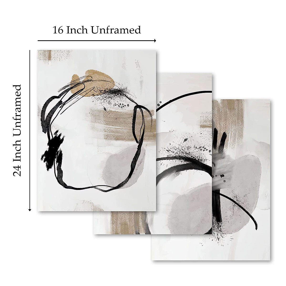 Black Beige Grey Wall Art Abstract Geometric Artwork Minimalist Boho Pictures Black ink Lines Canvas Wall Art Neutral Abstract Painting Beige Boho Posters Modern Abstract Prints 16x24inch No Frame