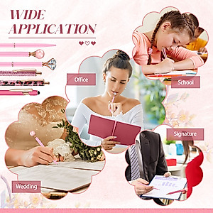 Qeeenar 6 Pcs Ballpoint Pens Set Metal Crystal Diamond Pen for Journaling Glitter Pretty Cute Stationery Black Ink Fancy Gifts for Women Girls Teacher Office Wedding School Supplies(Pink Series)