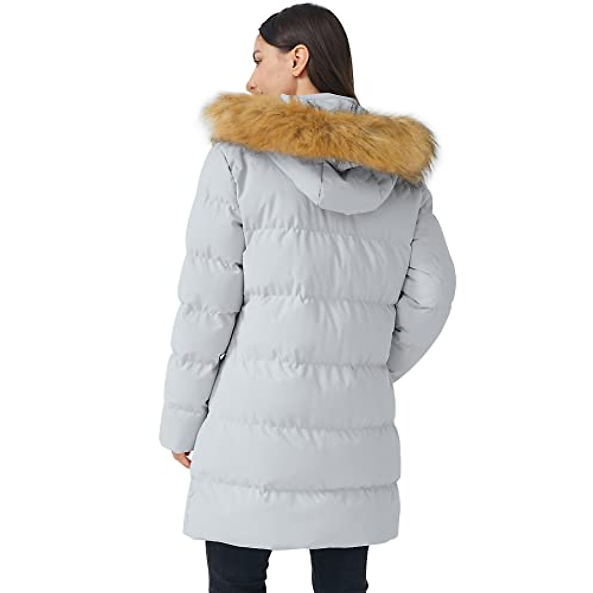 WenVen Women's Winter Puffer Coat Parka Jacket with Fur Removable Hood (Grey,XL)