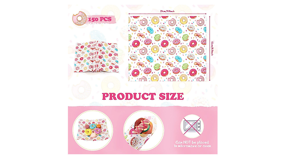 150-Pcs Donut Wax Paper Sheets for Food Wrapping and Parties