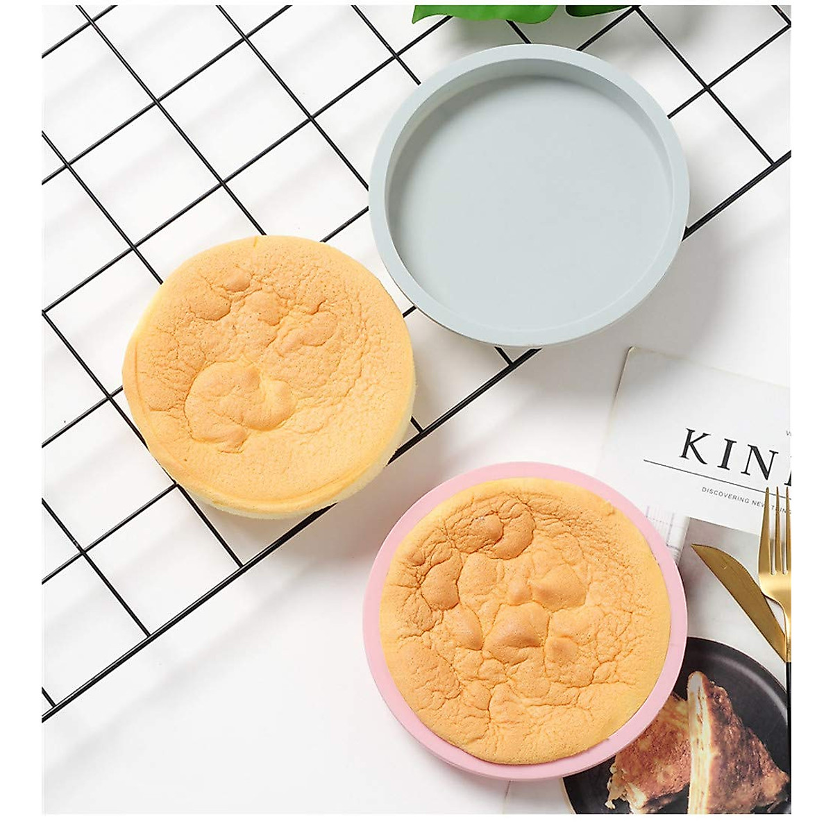 Layer Cake Pan Set, 6 Inch Round Rainbow Cake Pans Silicone Mold, Non-Stick Silicone Cake Bakeware Mold for Rainbow Cake Pizza Vegetable Pancakes (Set of 4)