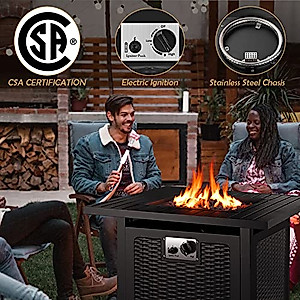AthLike 30" Gas Fire Pit Table, 50,000 BTU Propane Square Fire Bowl, Outdoor Fireplace W/ Anti-fire Mesh, CSA Certification, Auto-Ignition, Lava Rock, for Garden/Patio/Courtyard/Balcony