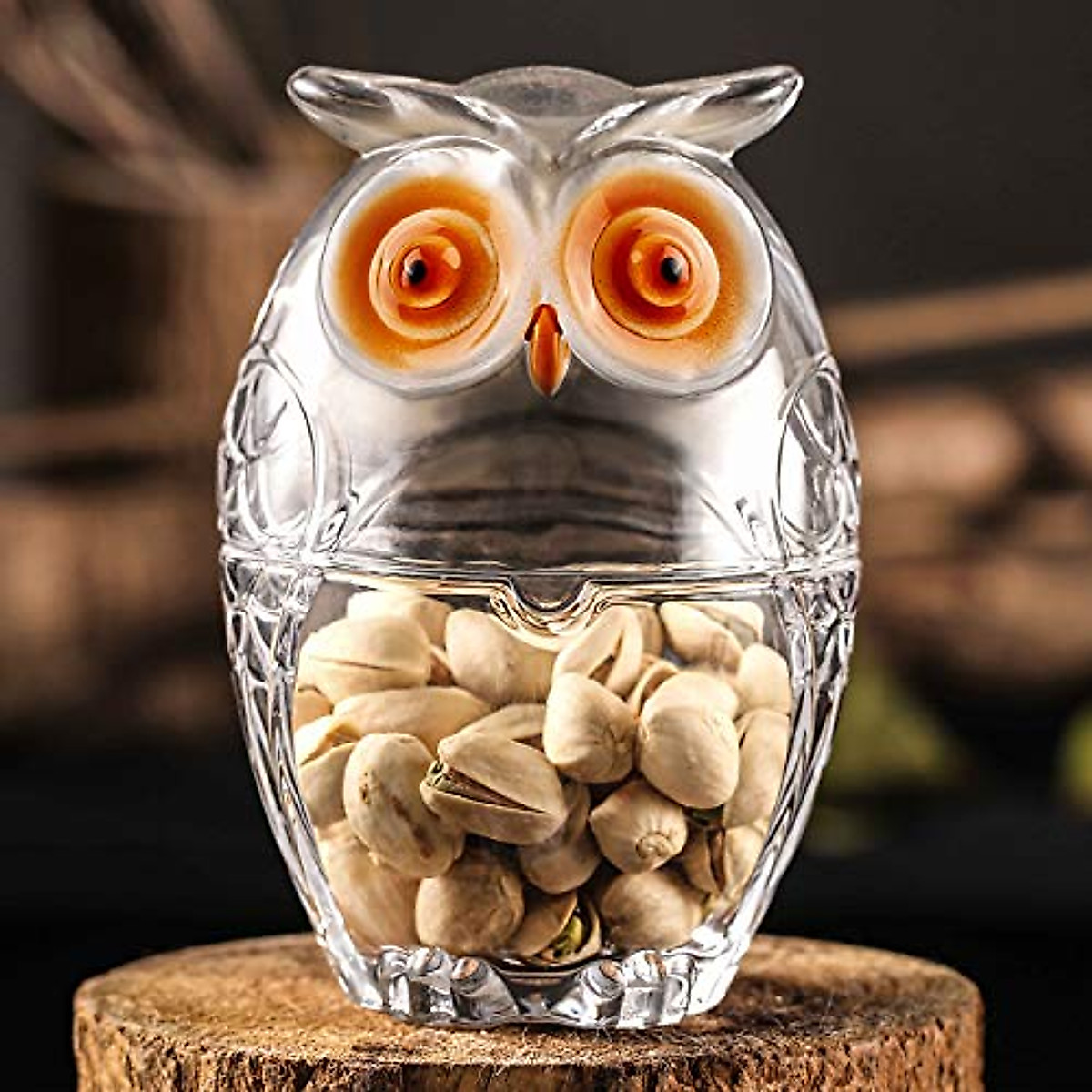 ALAMHI Crystal Glass Candy Dish with Lid,Small Clear Candy jar,Cute Owl Decorative jar for Office Desk, Glass Owl Home Decor