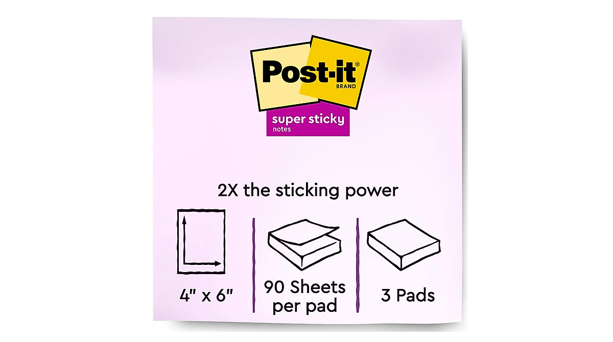 Post-it Super Sticky Recycled Notes 4x6 Bright Colors - 3 Pads