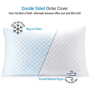 Nestl Cooling Pillow, Shredded Memory Foam Pillows King Size Set of 2, Gel Infused Cool Pillow, Adjustable King Size Pillow for Sleeping, Breathable King Pillow, Washable Removable Bed Pillow Cover