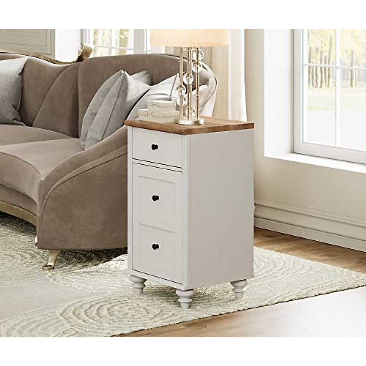 WAMPAT Set of 2 End Table with Charging Station, Wood Nightstands with Drawer and Storage Cabinet, Modern Side Tables Living Room Set of 2, Farmhouse Night Stands Bedside Table for Bedroom, White
