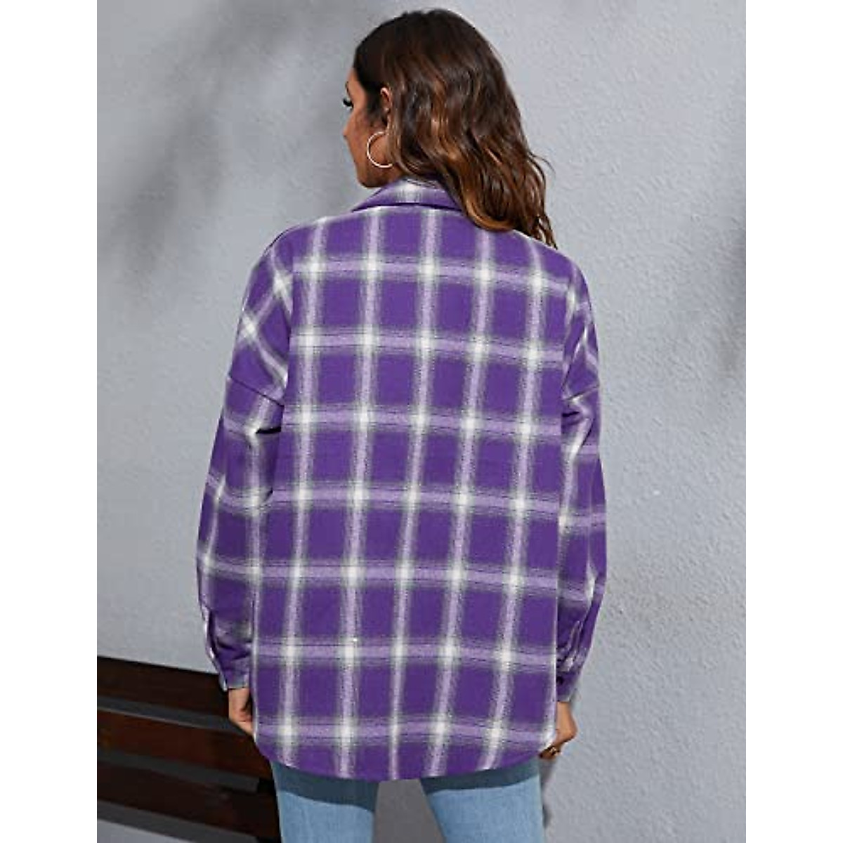 BMJL Womens Flannel Shirts Button Down Shirt Plaid Shacket Collared Long Sleeve Blouses Western Outfit Fall Tops Fashion 2023(Purple Plaid S)