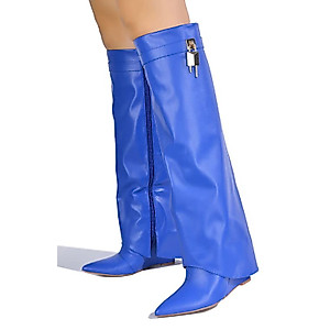 Cape Robbin Women's Pointed Toe Wedge Heel Knee High Boots Valeri (Blue, us_footwear_size_system, adult, women, numeric, medium, numeric_7)