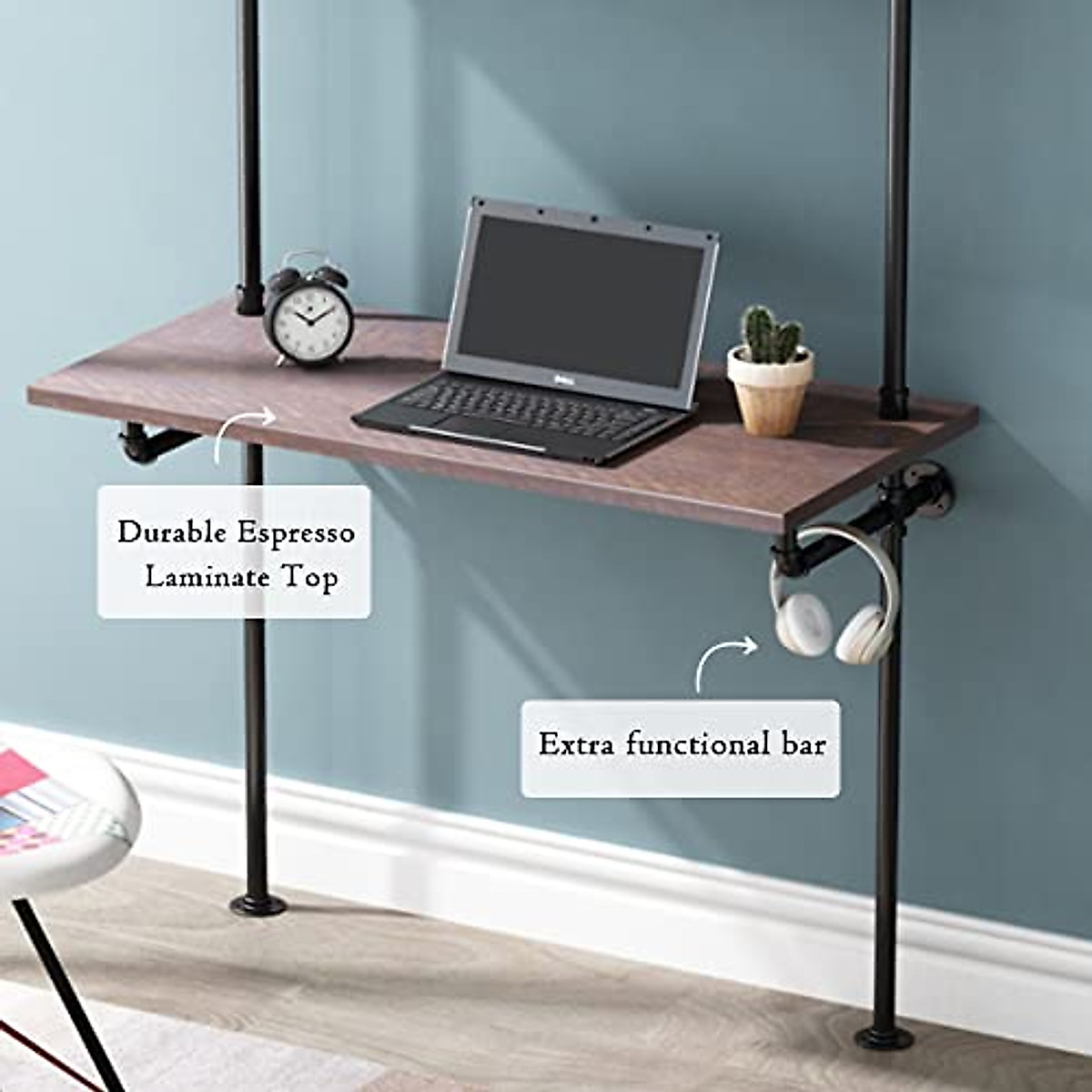 MCleanPin Industrial Computer Desk with Shelves,Ladder Shelf Desk,Wall Mount Desk with Shelf,79inch Home Office Computer Table, 2-Tier Rustic Wall Ladder Desk（W40inch）