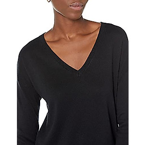 Amazon Essentials Women's Lightweight Long-Sleeve V-Neck Tunic Sweater (Available in Plus Size), Black, Large