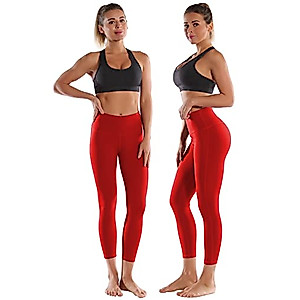 BUBBLELIME 22"/26"/28" High Waist Yoga Pants with Inner Pocket - Single Line Capris_Scarlet X-Small-22 Inseam