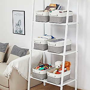 Araierd small storage Baskets for Shelves, Fabric Canvas Flodable storage baskets for Organizing Clothes, Toys(11.8" x 7.8" x 5" -Pack of 6)(White&Grey)