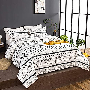 Luxlovery Boho White Comforter Set King Farmhouse Bedding Comforter Set King Size Black and White Aztec Comforter Striped Cotton Geometric Folkloric Comfy Cotton Bohemian Comforter Blanket Quilts