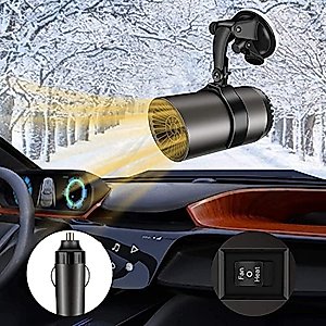 Car Heater 12V 150W 2 in 1 with Heating in Cigarette Lighter and Cooling Modes for Fast Heating Defrost Defogger, Suction Cup Portable Car Heaters Automobile Windscreen Fan