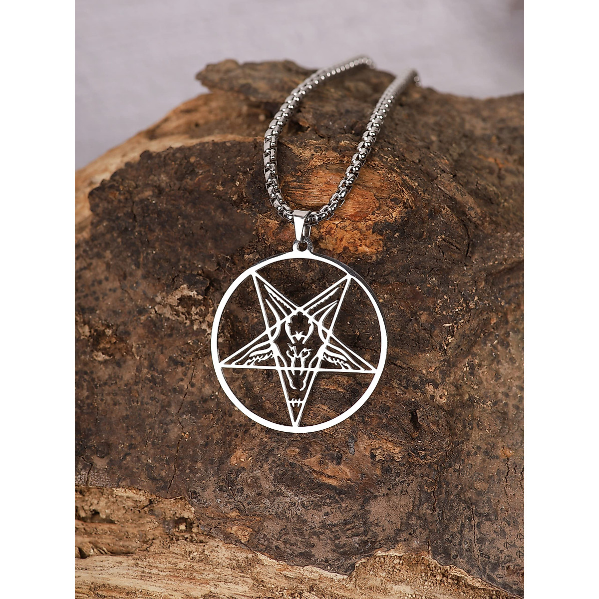 HAQUIL Satanic Necklace, Stainless Steel Hollow Sigil of Baphomet Pendant, Box Chain, Satanic Jewelry