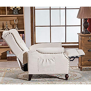 RELAXIXI Wingback Recliner Armchair, Massage Heated Recliner Chair with Remote Control, Accent Tufted Push Back Recliner (Beige)