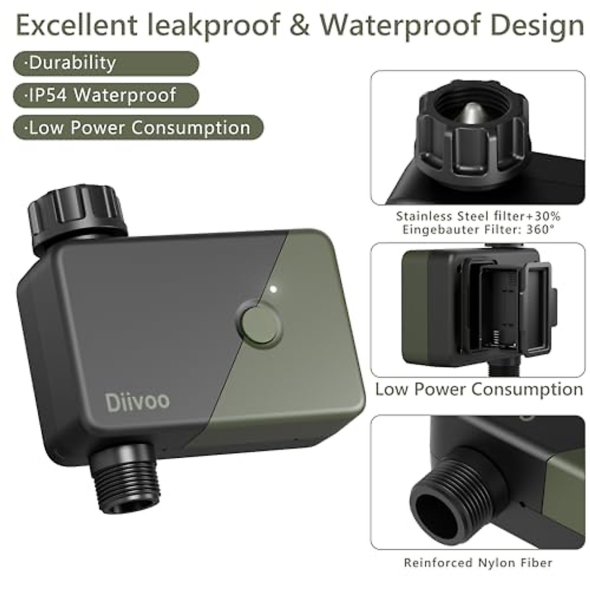 WiFi Hose Timer, Diivoo Smart Water Timer with WiFi Hub, 6 Irrigation Plans and 2 Watering Modes, Smart Sprinkler Compatible with Alexa and Google Home