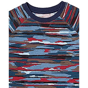 Amazon Essentials Boys' Long-Sleeve Knit Thermal T-Shirt, Pack of 3, Blue Camo/Ivory/Navy, Large