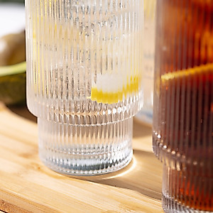 SUNNOW Vastto 11 Ounce Stackable Ribbed Glass Cup,Iced Tea Glasses for Water, Beverage,Juice, Wine,Beer and Cocktail,Set of 4