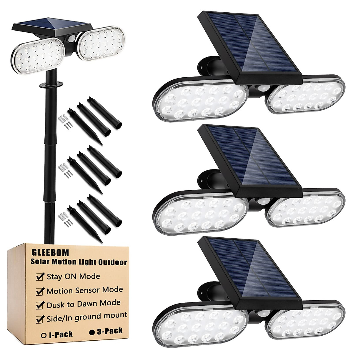 EMANER 20% O-ff (Bundle 3Pack) - Motion Sensor Solar Light, Low Light Stay On Optional, Outdoor Waterproof