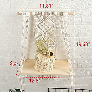 JnnRain Macrame Shelf Macrame Wall Hanging Shelf Beige Macrame Hanging Shelves White Macrame Wall Shelf Decor Plants Wall Shelf Home Decor