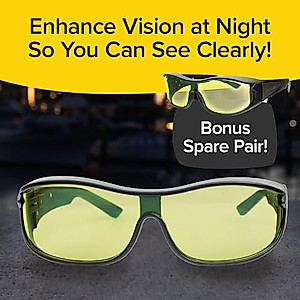 BattleVision Night Vision Wraparounds Green Night Driving Glasses, AS-SEEN-ON-TV, Fits Over Your Prescription Eyeglasses and Reading, See Clearer, Anti-Glare, Reduces Glare from Headlights, Unisex