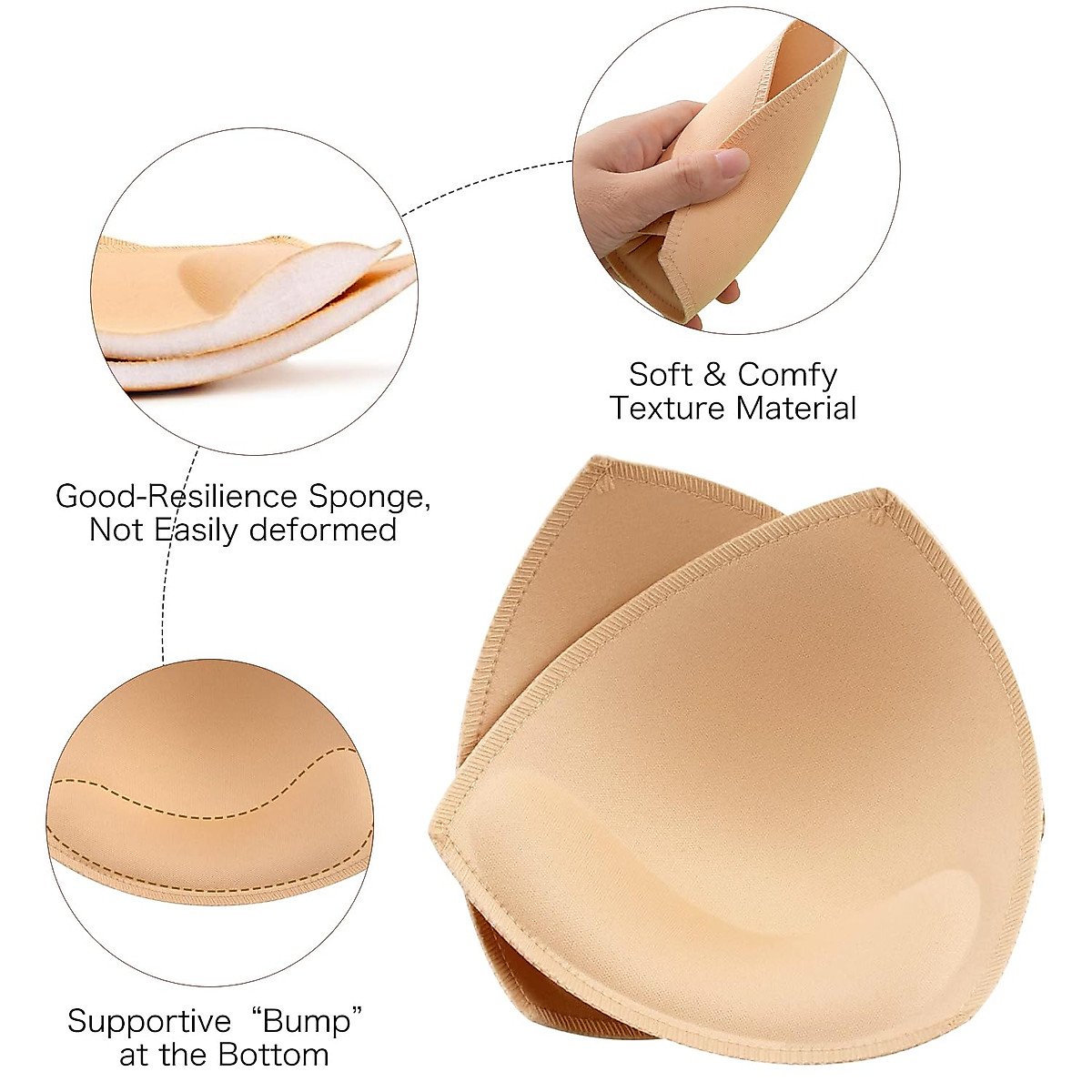 queensecret Bra Pad Inserts 3 Pairs,Bra Insert Pads For A-E,Breast Enhancers Push Up Bra,Bra Pads Sewn Padded for Sports Bra (A/B, Beige)