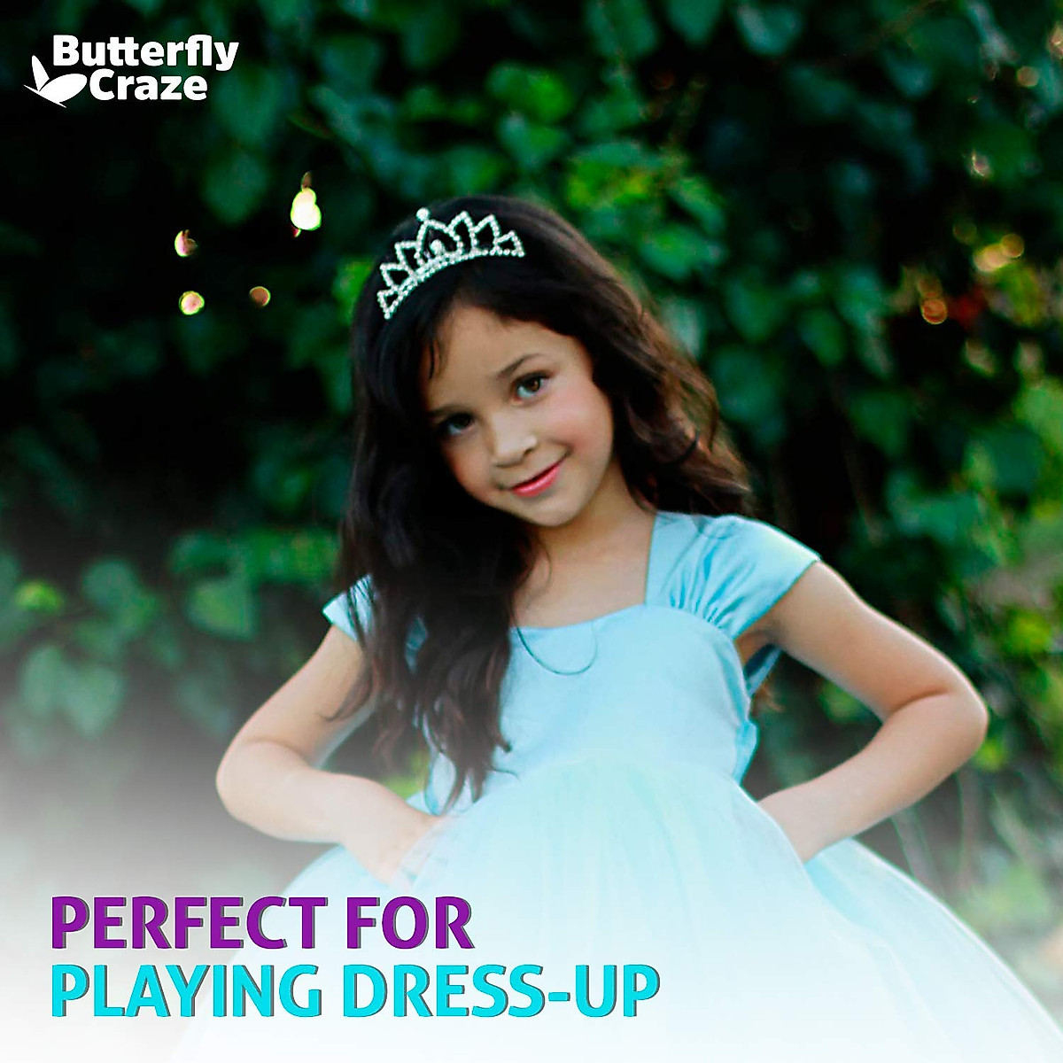 Butterfly Craze Princess Crown Comb Mini Tiara for Kids - Ideal for Wedding Entourage like Flower Girls, Add a Touch of Royalty to Your Child's Birthday Party, Perfect for Dress Up, Pretend Play